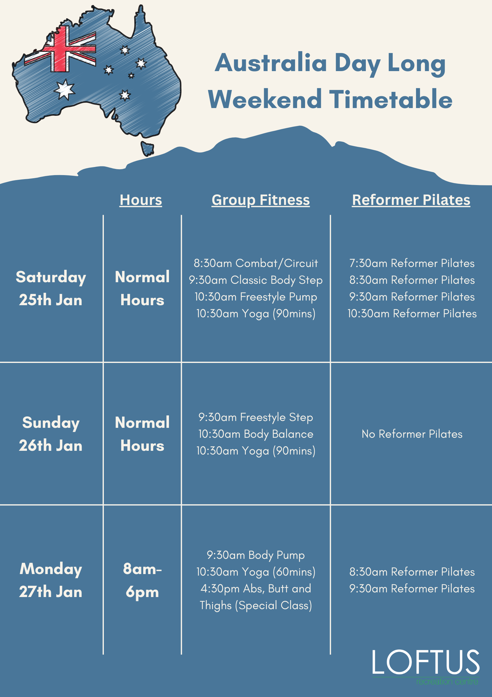 Timetables - Loftus Recreation Centre